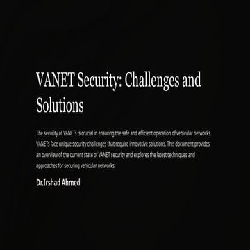Basic Concept Of Vanet Security Challenges And Solutions Pptx Computer Networking Computing