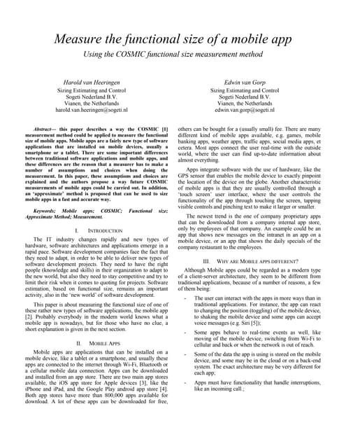Van Heeringen And Van Gorp Measure The Functional Size Of A Mobile App Using The Cosmic Fsmm Pdf 4738
