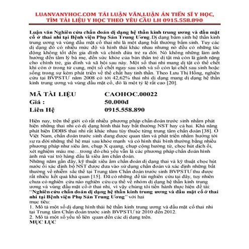 Van nghien cuu chan doan di dang he than kinh trung uong va dau mat co o thai nhi | DOCX