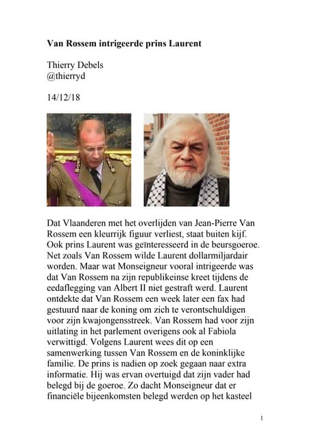 Het koninklijke testament van Jean-Pierre Van Rossem | PDF