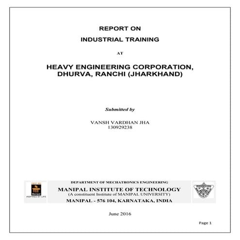 Industrial Training report at Heavy Engineering Corporation, Ranchi ...