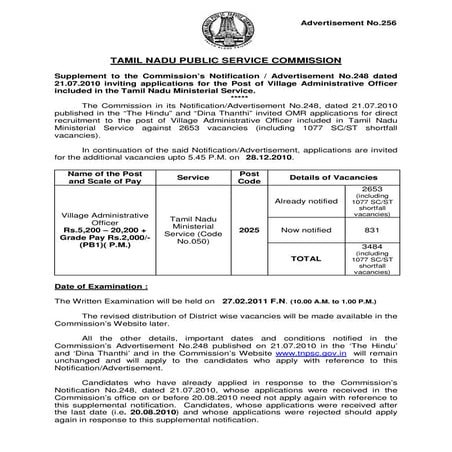 TNPSC VAO EXAMINATION 2011 | PDF