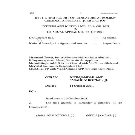 Varavara rao bail extension oct 14 | PDF
