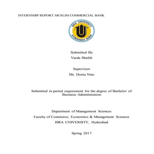 INTERNSHIP REPORT ON MUSLIM COMMERCIAL BANK (front view) | DOCX