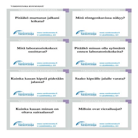 Vardsvenska question cards, Finnish | PDF