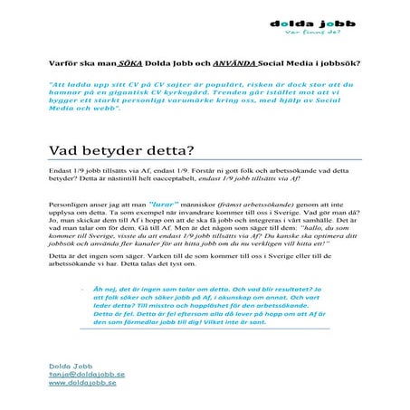 Varför ska man söka Dolda Jobb och använda Social Media i jobbsök? | PDF