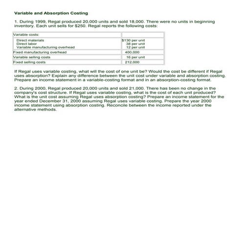 Variable & absorption costing | PDF