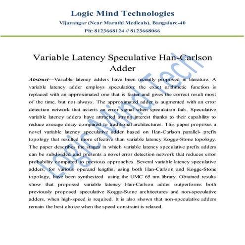 Variable Latency Speculative Han Carlson Adder Pdf 