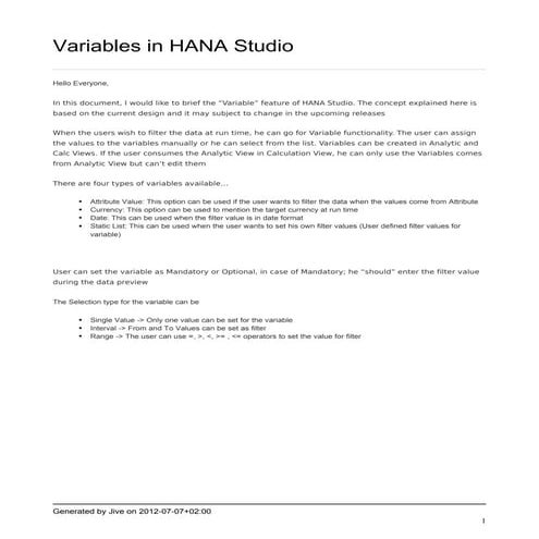 Variables In Sap Hana Pdf Programming Languages Computing