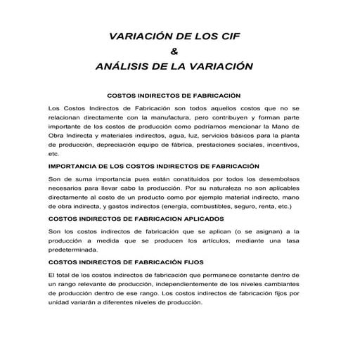Variación de los cif y análisis de la variación | PDF