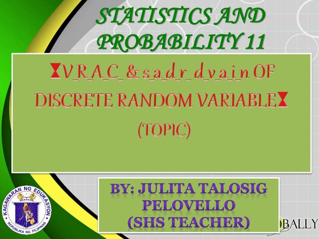 Variance Of Discrete Random Variable Pptx