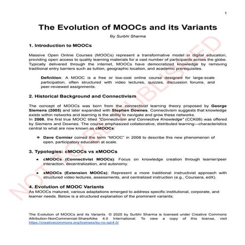 The Evolution of MOOCs (Massive Open Online Courses) and its Variants | PDF