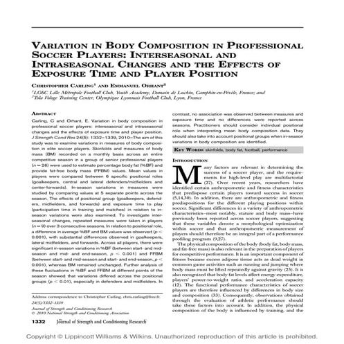 Variation in body composition in professional soccer players | PDF