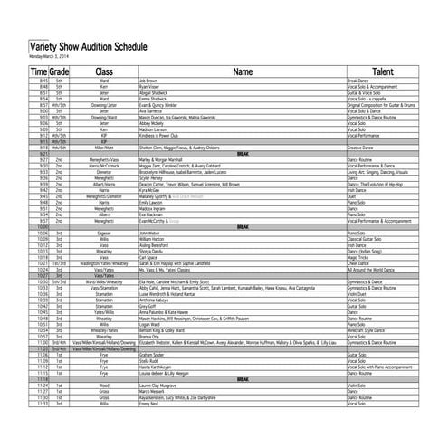 Variety Show Audition Times | PDF