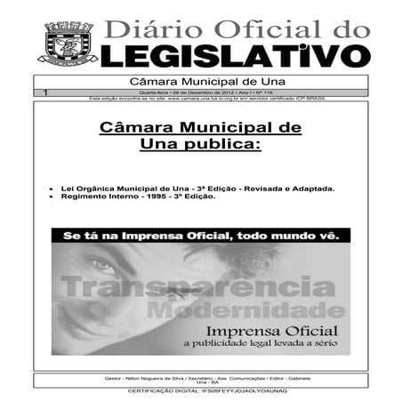 Lei Orgânica e Regimento Interno do Legislativo de Una-Ba | PDF