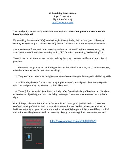A New Approach to Vulnerability Assessment | PDF