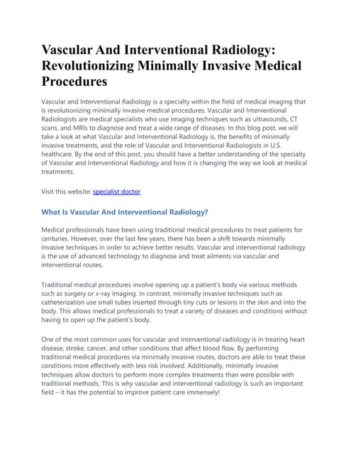 Advanced Care Through Vascular & Interventional Radiology A Modern ...