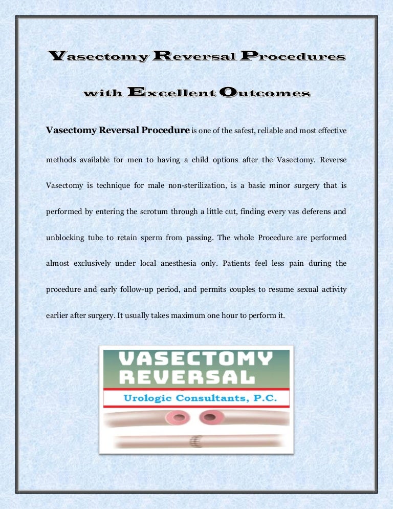 Vasectomy Reversal Procedures With Excellent Outcomes
