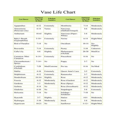 Vase Life Chart - Cut Flowers | PDF