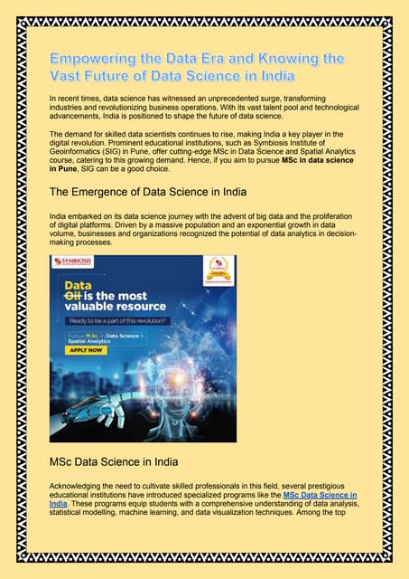 SIG: Pioneering MSc in Data Science in India | PDF