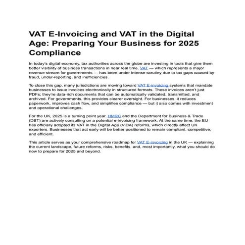 UK VAT E-Invoicing 2025: Compliance Guide for Businesses | PDF