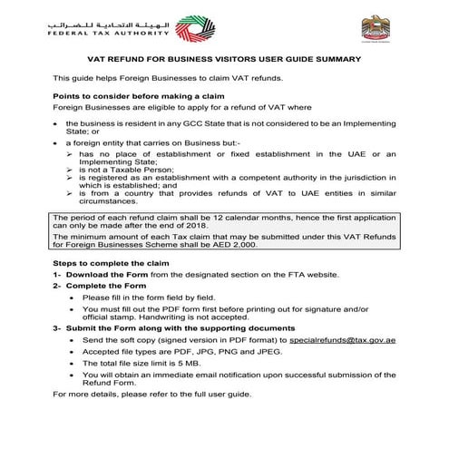 VAT Refund User Guide Summary for Business Visitors | PDF