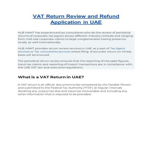 Vat return review and refund application in uae | DOCX