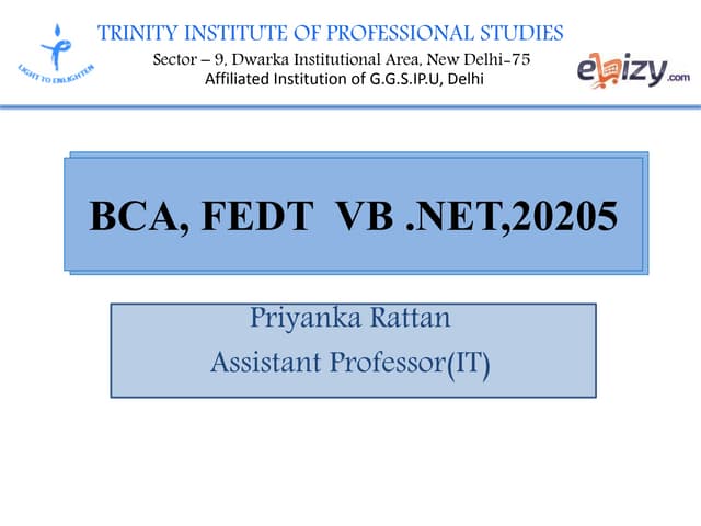 FEDT VB NET- Creating VB .Net Project | PPTX FEDT VB NET- Creating VB .Net Project | PPTX