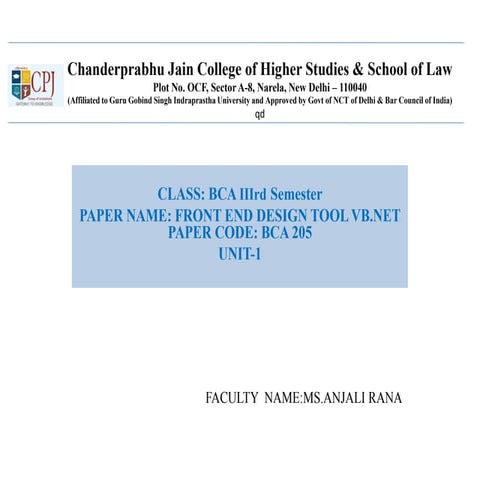 Front End Design Tool VB.Net BCA 205 | PPT