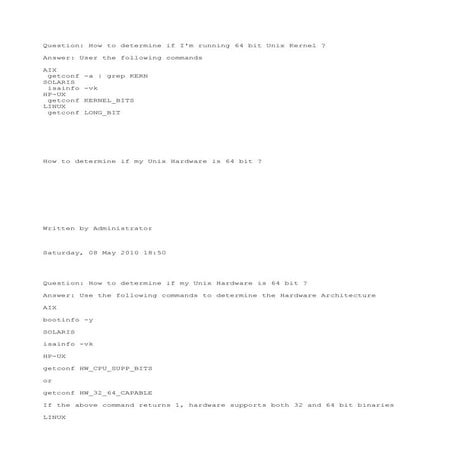 Determine 64 or 32 bit unix kernel and hw | PDF
