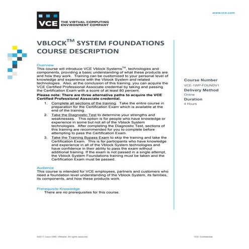 VCE Vblock Systems Foundation Exam for VCE Certified Converged Infrastructure Associate | PDF
