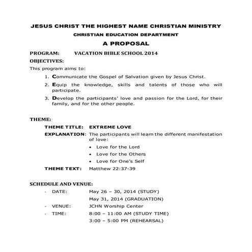 Vbs 2014 proposal for church | DOCX