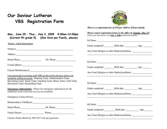 Registration Form Vbs 2025 VBS Downloadable Registration Form Bethel