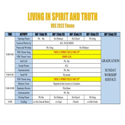 VBS Schedule.docx | Religious (Music and Audio) | Music