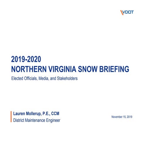 2019 VDOT Northern Virginia Snow Briefing | PPTX | Weather | Science