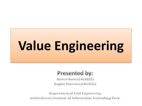 Concept of Value Engineering with Case Study | PDF