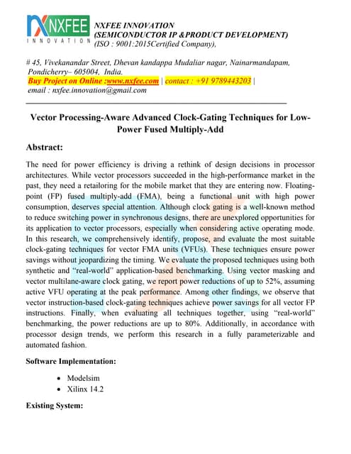 Vector Processing Aware Advanced Clock Gating Techniques For Low Power