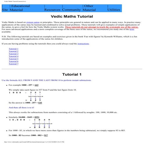 Vedic Mathematics 16 sutras with example problems | PPTX