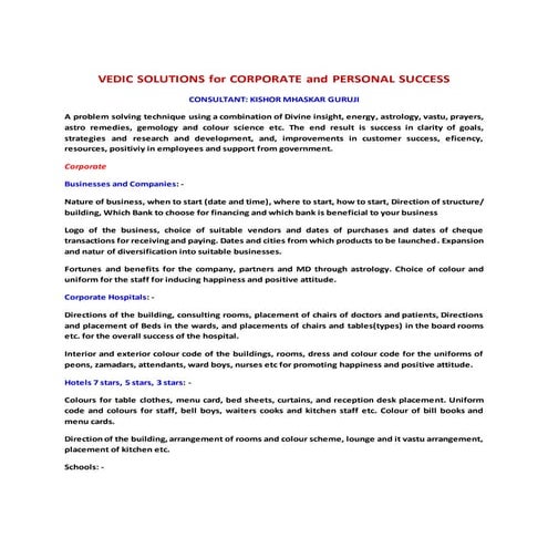 Vedic solutions for corporate and personal success | DOCX