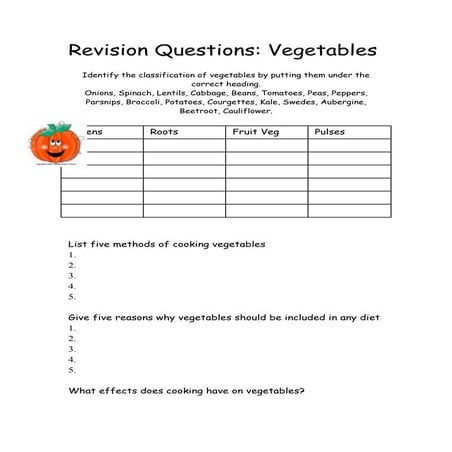 Vegetables revision questions | DOC