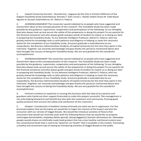 Feasibility Study (Veggie Bread) | PDF