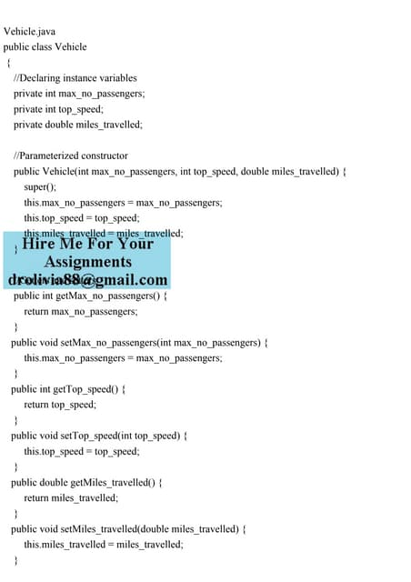 Vehicle Javapublic Class Vehicle { Declaring Instance Var Pdf
