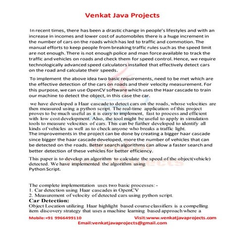Vehicle Detection And Speed Detection Docx Physics Science