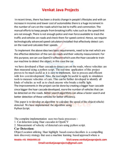 Vehicle Detection And Speed Detection Docx Physics Science