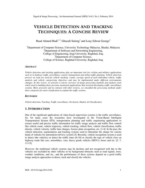 Vehicle Detection And Tracking Techniques A Concise Review Pdf