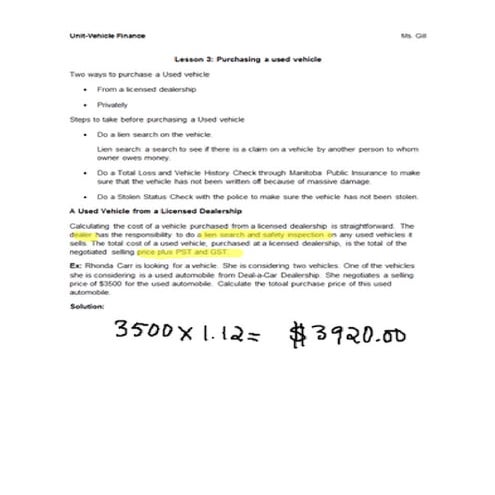 Vehicle finance lesson 3 | PDF
