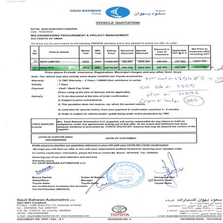 Vehicle quotation 2 | PDF