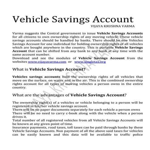 Vehicles Savings Account | PDF