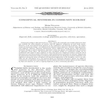 Vellend community ecology_qrb2010[1]-1 | PDF