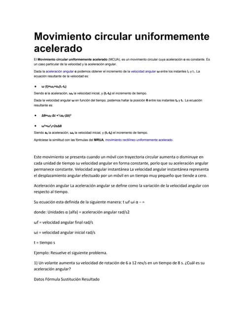 El Movimiento Circular Uniformemente Acelerado (MCUA - MCUV) | PPT